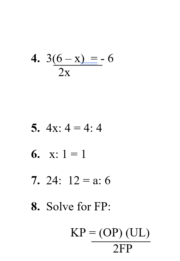Solved 4. 36 – x) = -6 2x 5. 4x: 4 = 4: 4 6. X: 1 = 1 7. 24: | Chegg.com