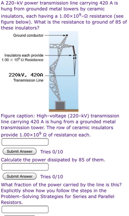 Solved A 220-kV power transmission line carrying 420 A is | Chegg.com
