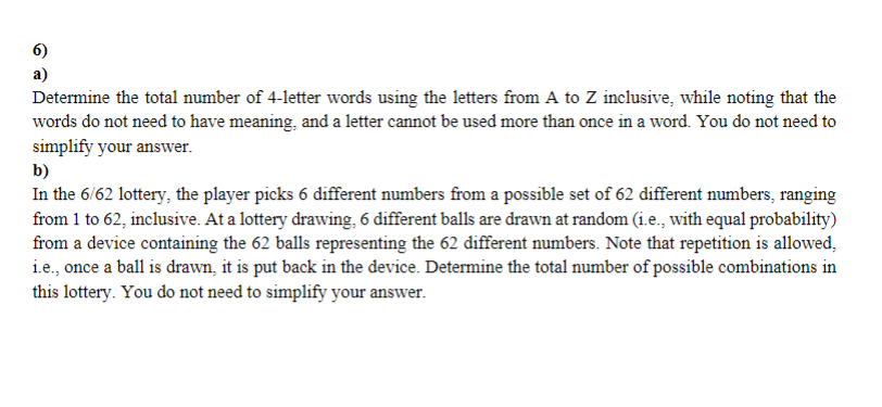 Solved a) Determine the total number of 4-letter words using | Chegg.com