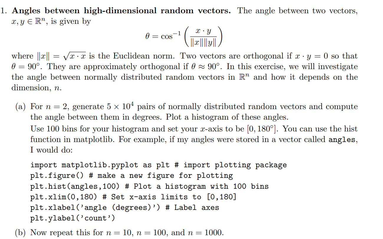 1. Angles between high-dimensional random vectors. | Chegg.com