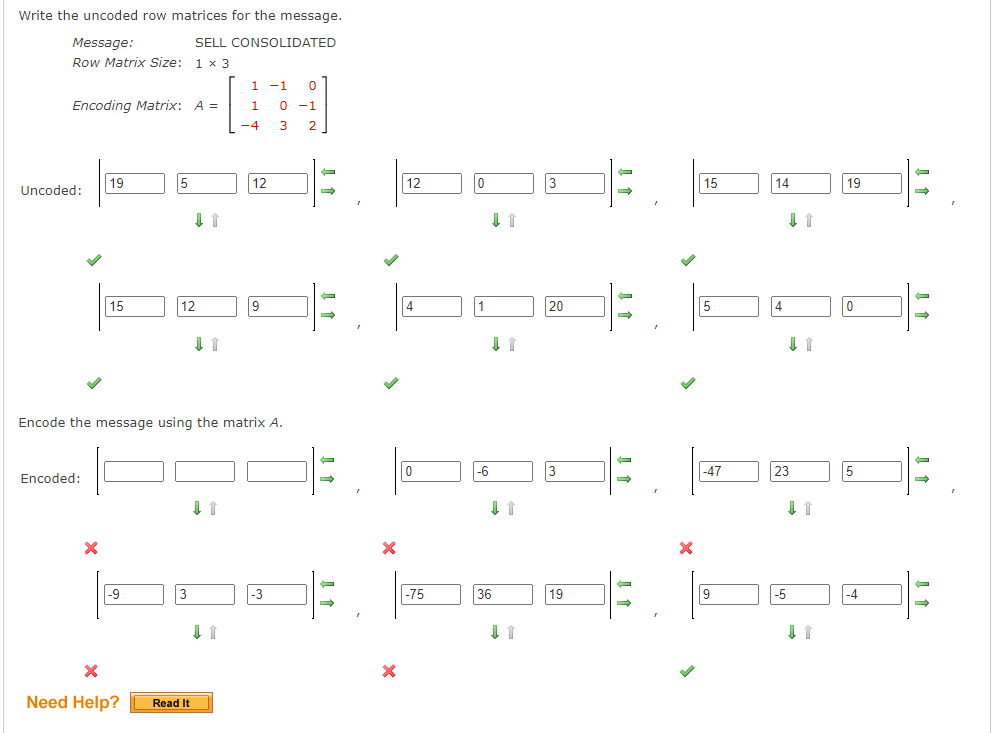 Solved Write the uncoded row matrices for the message. | Chegg.com