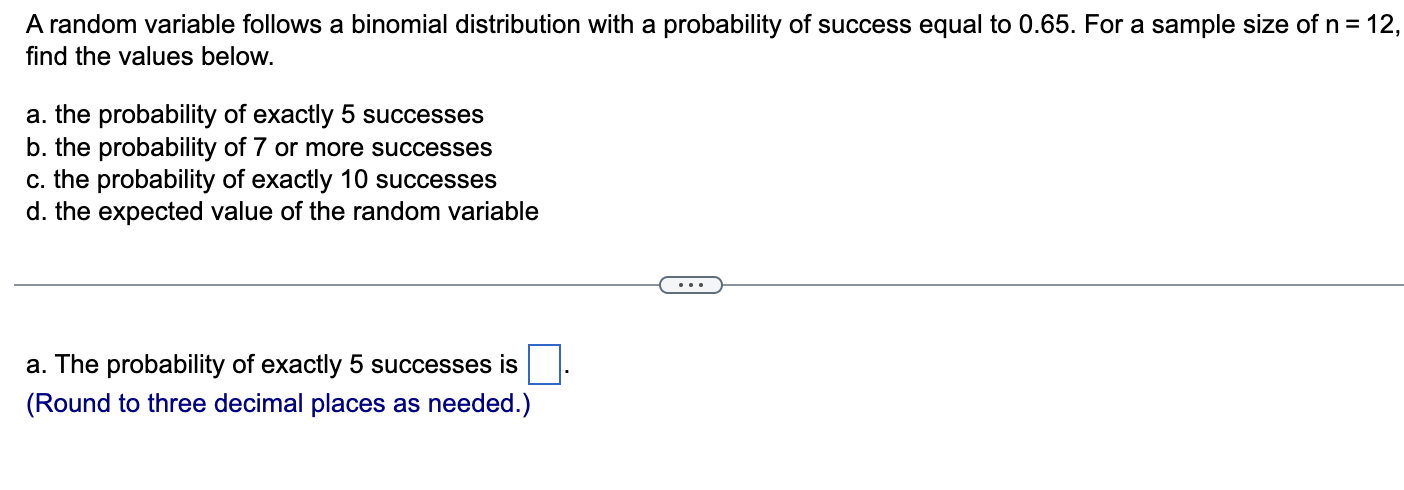 Solved A random variable follows a binomial distribution | Chegg.com