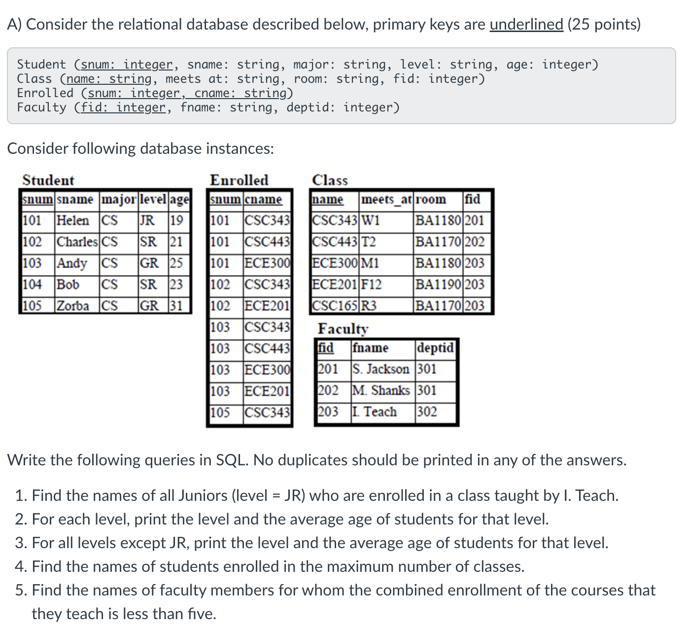 Solved A Consider The Relational Database Described Below 