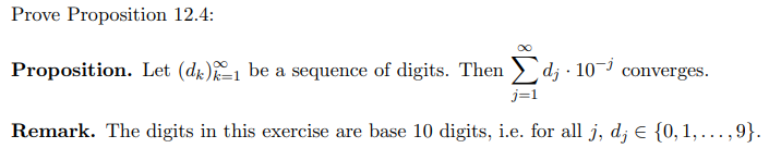 Solved Prove Proposition 12.4: Proposition. Let (dk)k=1∞ be | Chegg.com