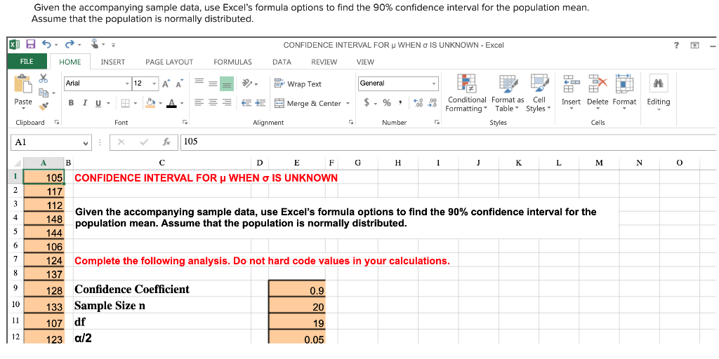 Solved Given the accompanying sample data, use Excel's | Chegg.com