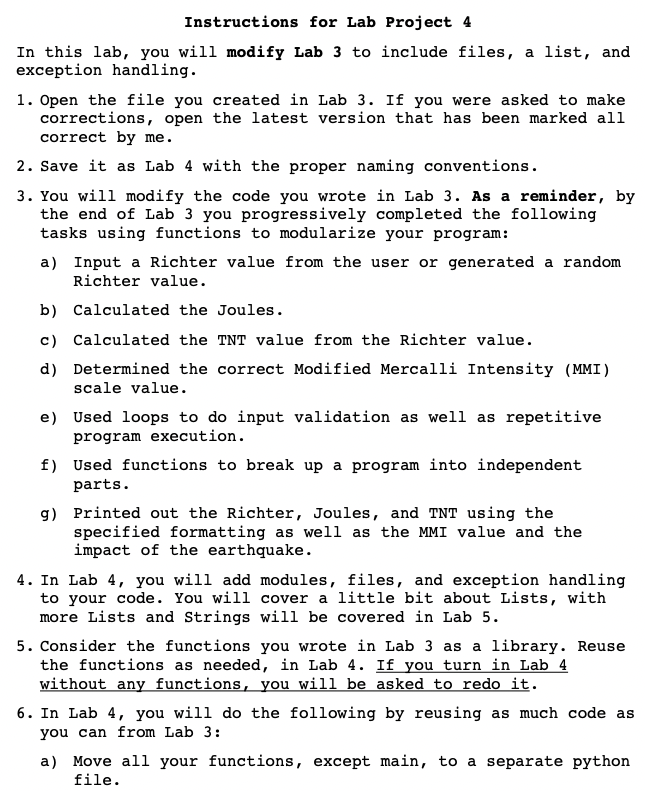 a Instructions for Lab Project 4 In this lab, you | Chegg.com