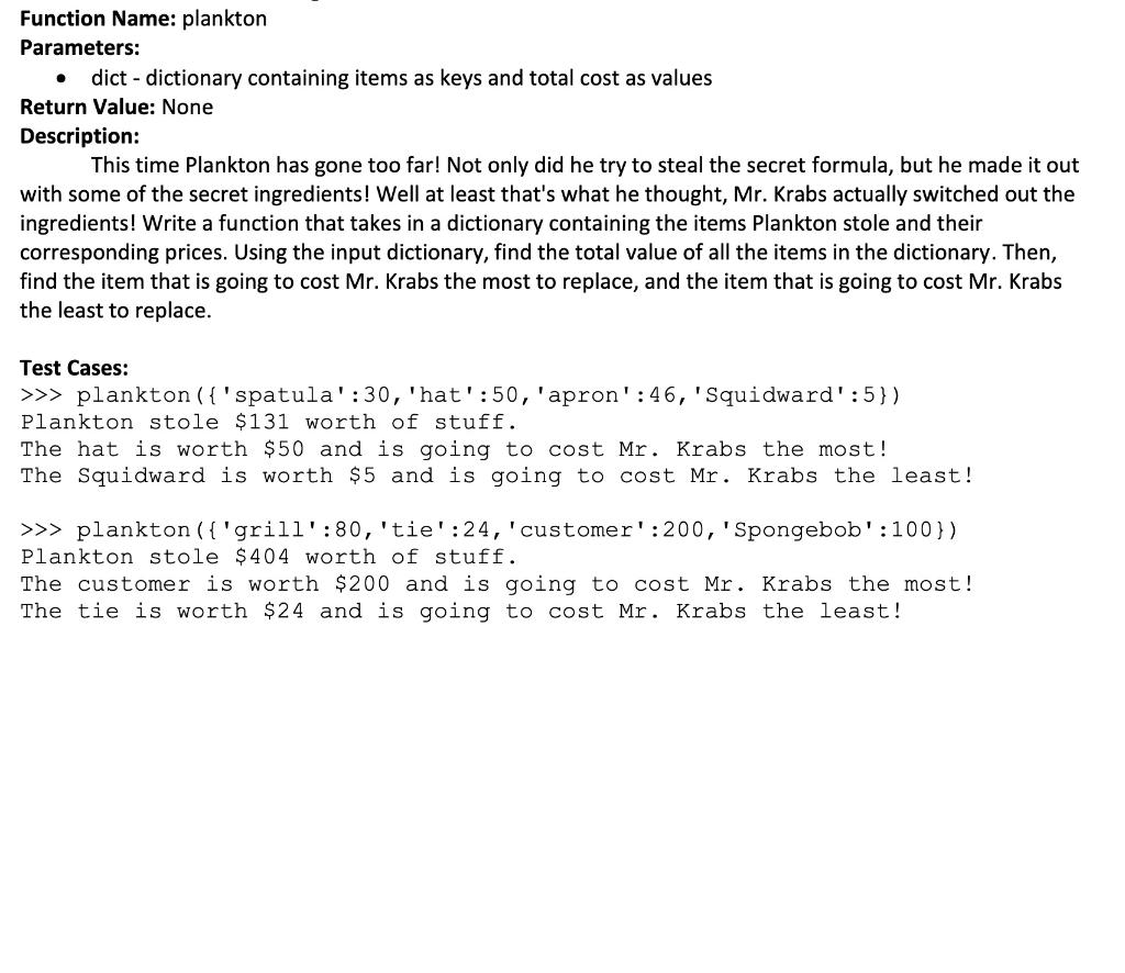 Solved Function Name Plankton Parameters Dict Dictionary 