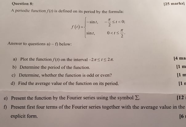 Solved 125 marks) Question 8: A periodic function (1) is | Chegg.com