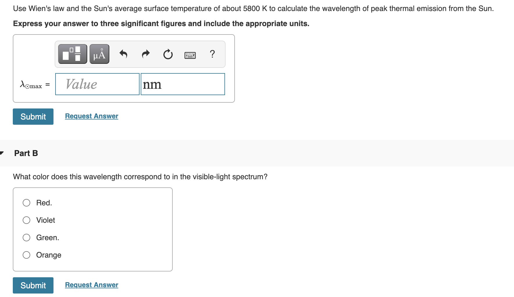 Solved Use Wiens Law And The Suns Average Surface
