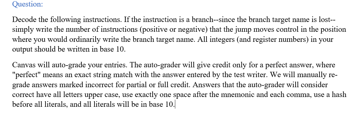 Solved Decode the following instructions. If the instruction | Chegg.com