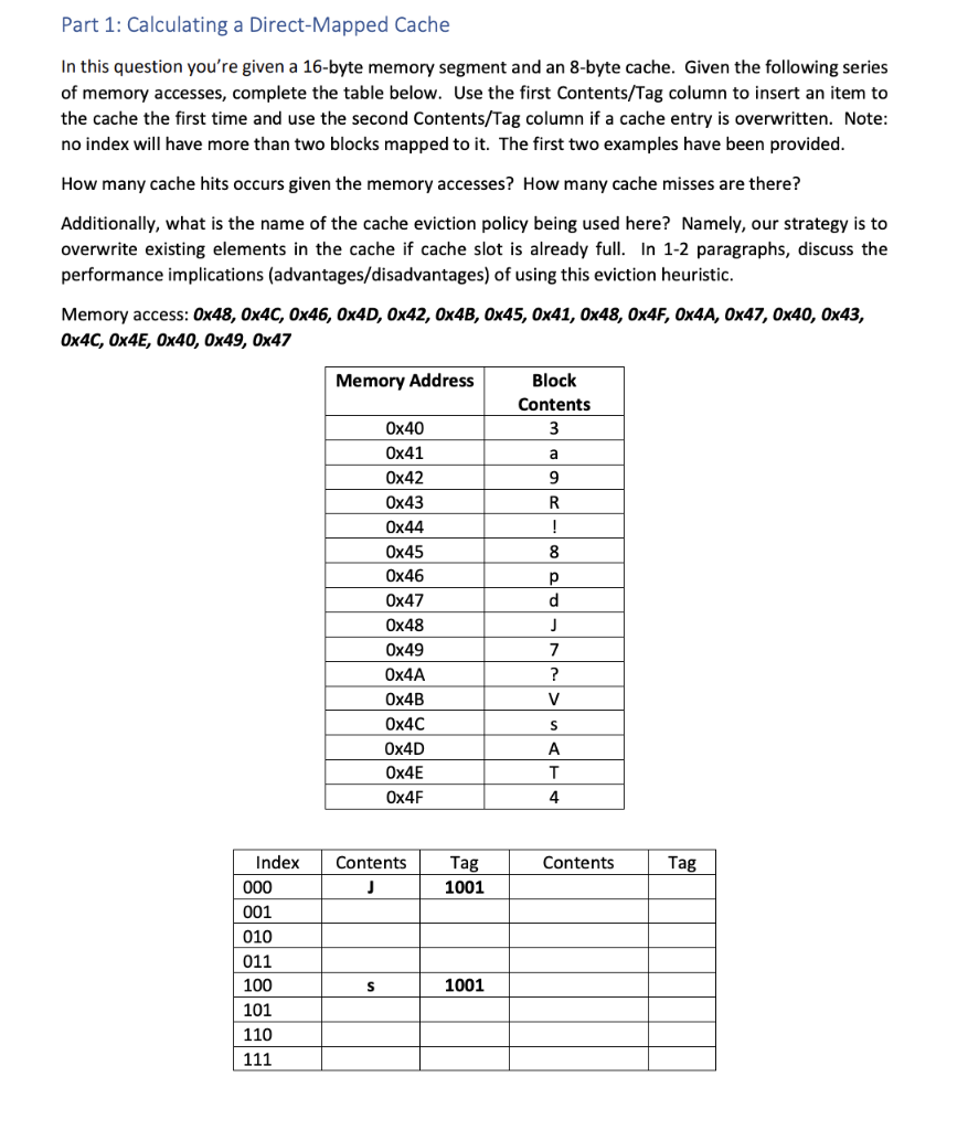 Solved Part 1: Calculating a Direct-Mapped Cache In this | Chegg.com