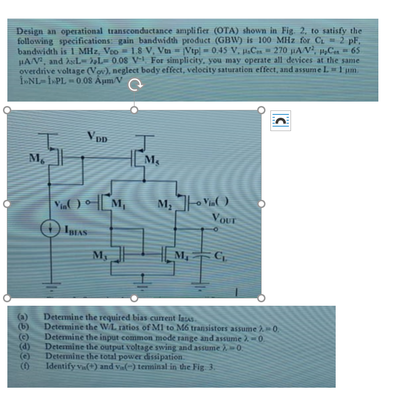 Design an operational transconductance amplifier | Chegg.com
