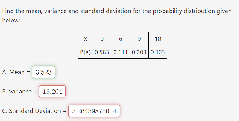 Solved Find the mean, variance and standard deviation for | Chegg.com