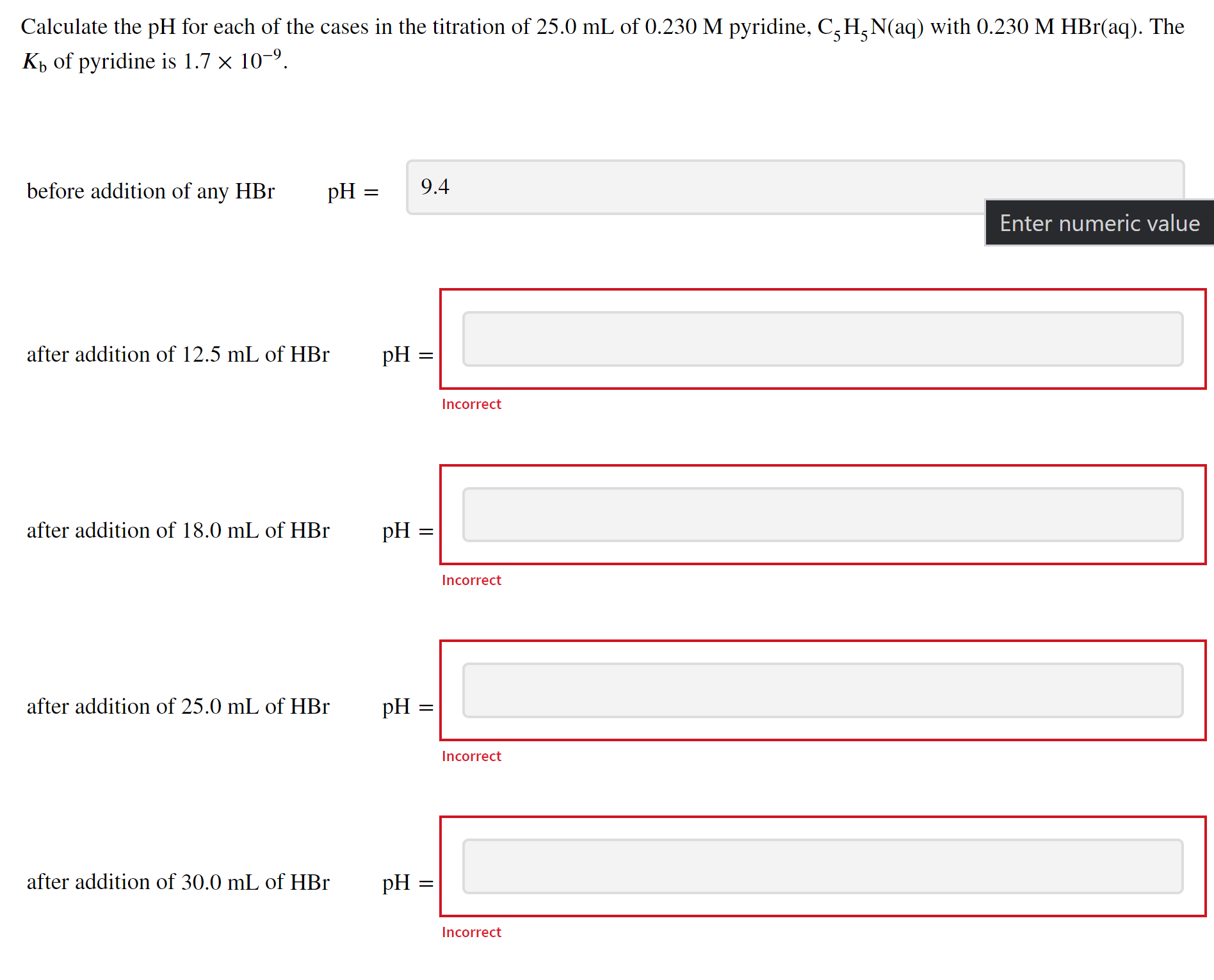 Solved Calculate the pH for each of the cases in the | Chegg.com