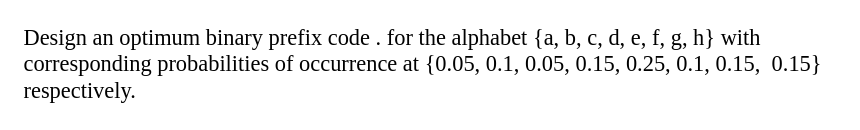 Solved Design an optimum binary prefix code . ﻿for the | Chegg.com