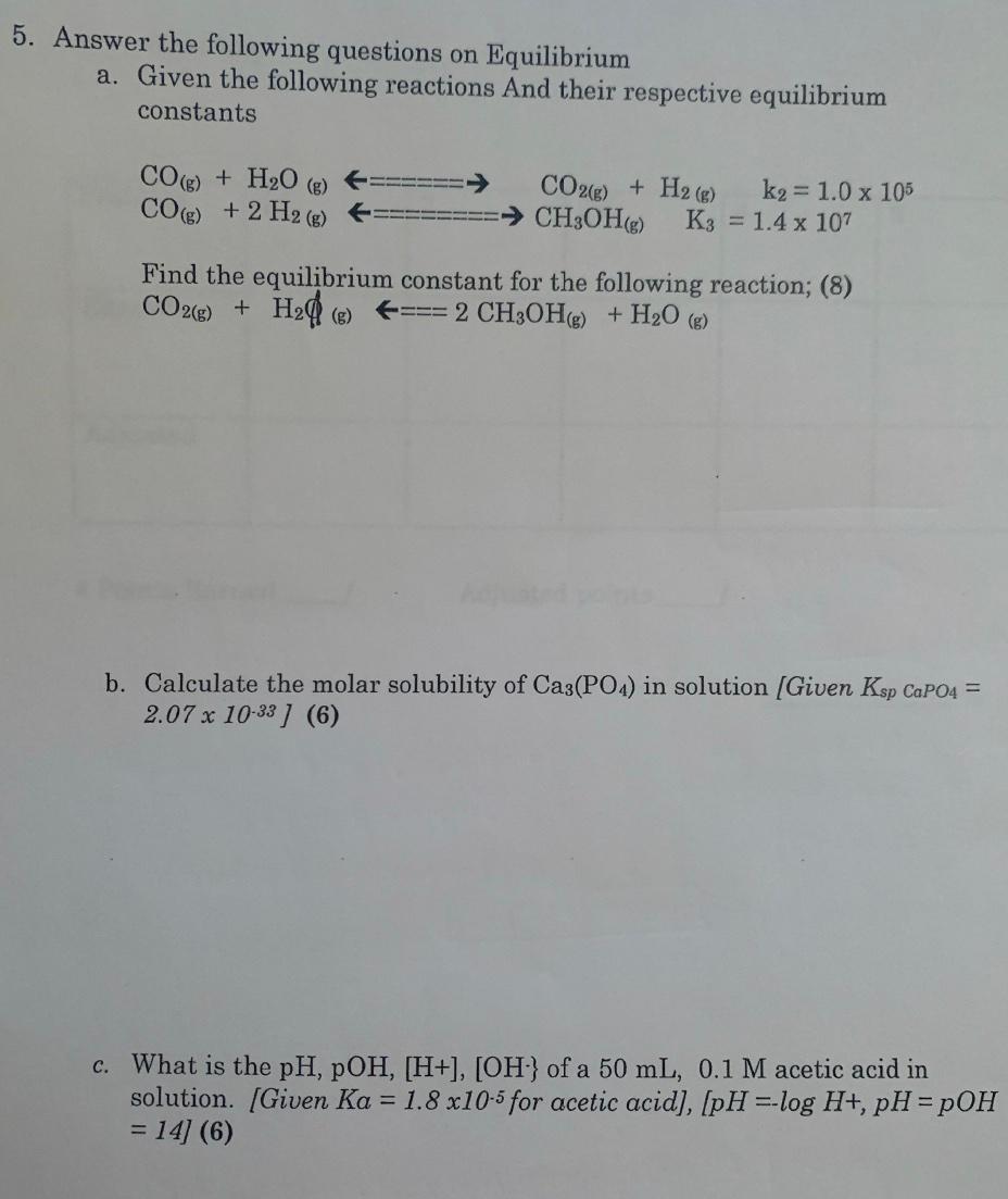 Solved 5. Answer the following questions on Equilibrium a. | Chegg.com