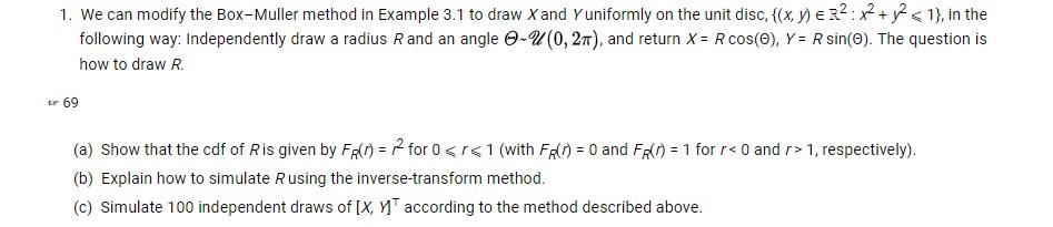 1. We can modify the Box-Muller method in Example 3.1 | Chegg.com
