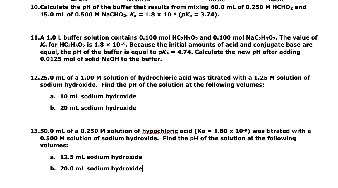 Solved 10.Calculate the pH of the buffer that results from | Chegg.com