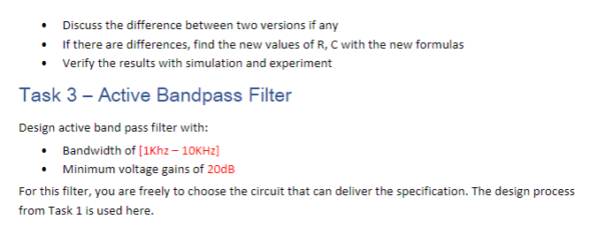 Solved Task 1 - Passive Bandpass Filter Design a simple | Chegg.com