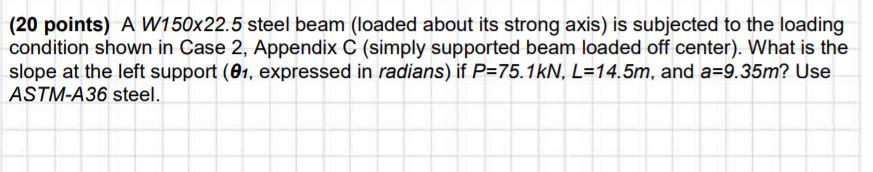 Solved (20 points) A W150x22.5 steel beam (loaded about its | Chegg.com