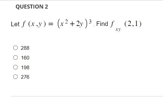 Solved Find the first order partial derivative fy(x,y) for | Chegg.com