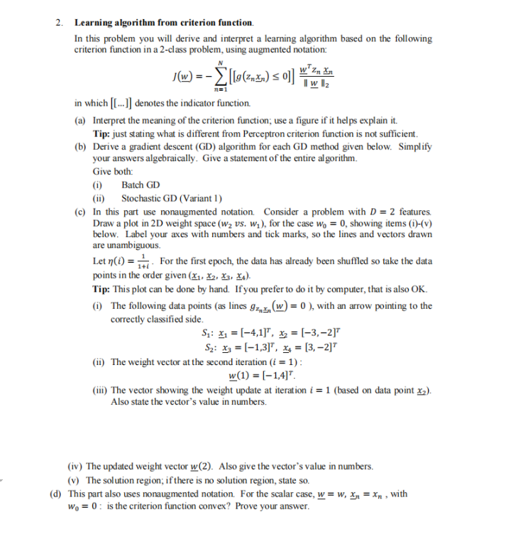2. Learning algorithm from criterion function. In | Chegg.com