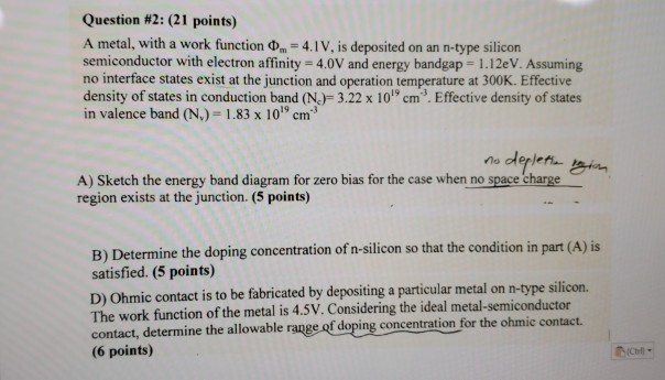 Solved Question #2: (21 points) A metal, with a work | Chegg.com
