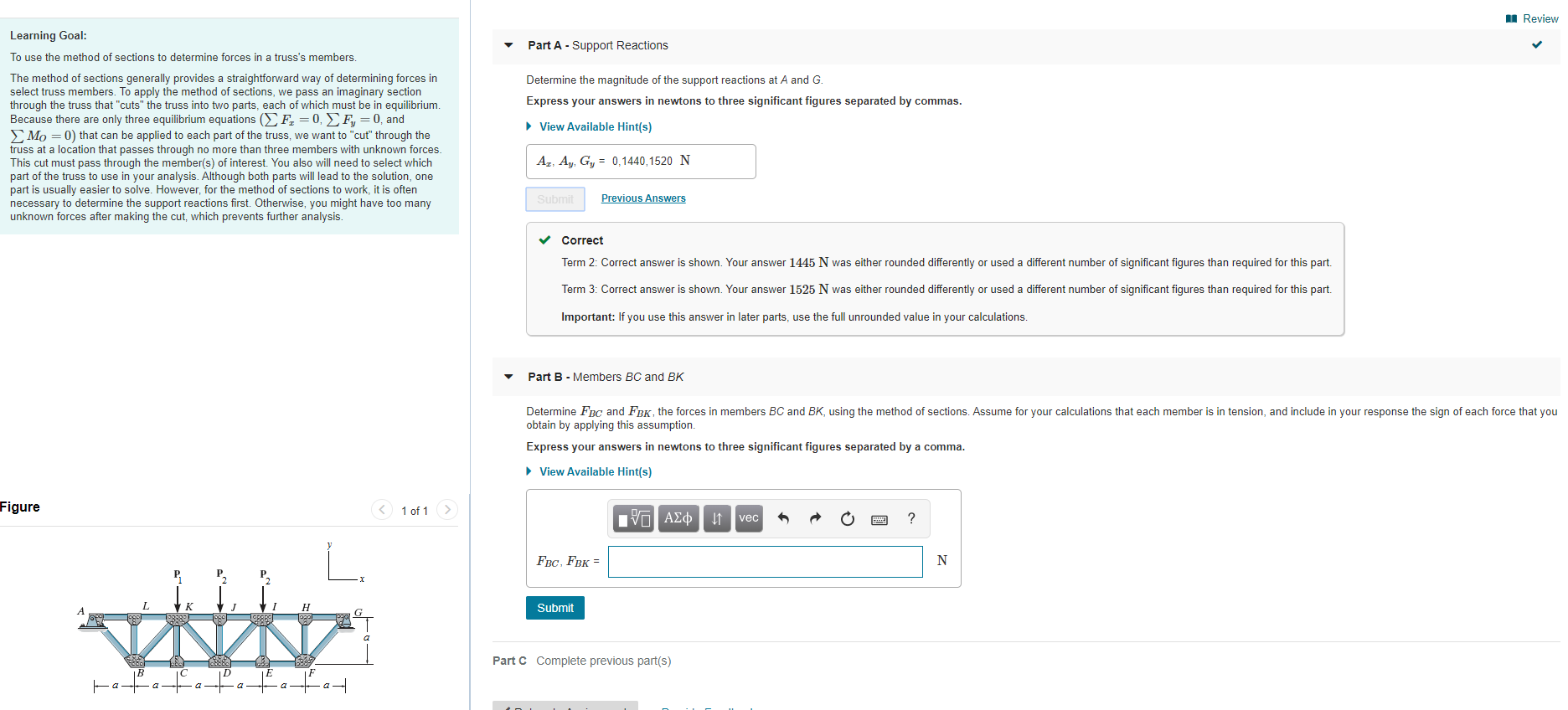 Solved 1 Review Part A Support Reactions Determine The