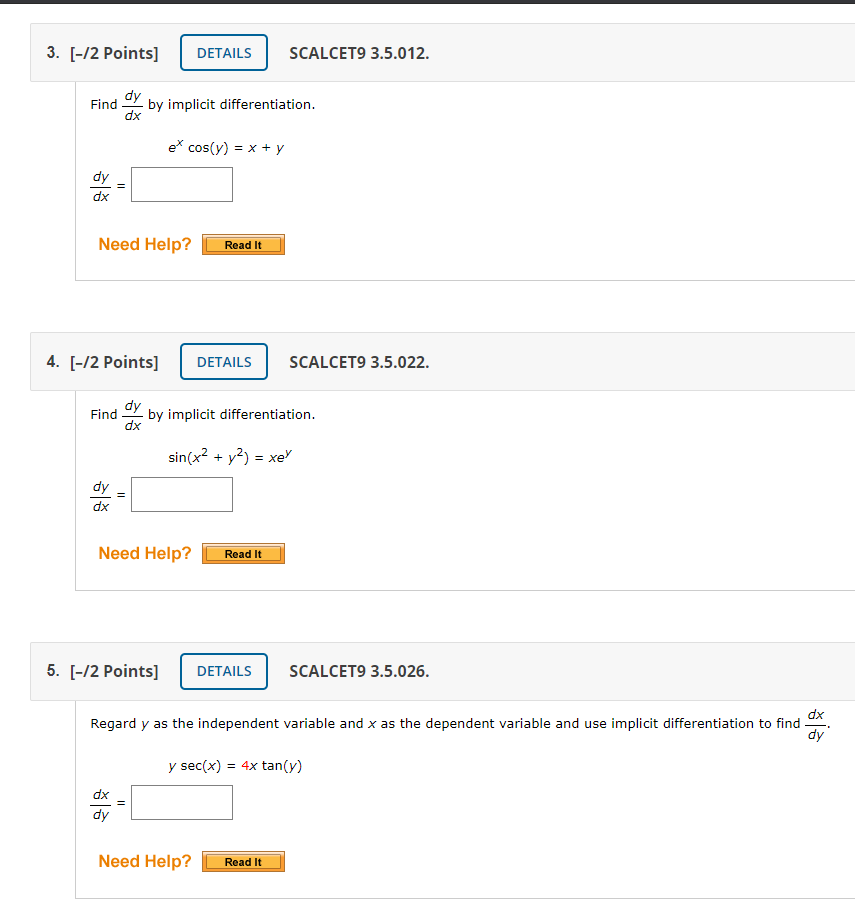 Solved 3. [-12 Points] DETAILS SCALCET9 3.5.012. Find dy by | Chegg.com