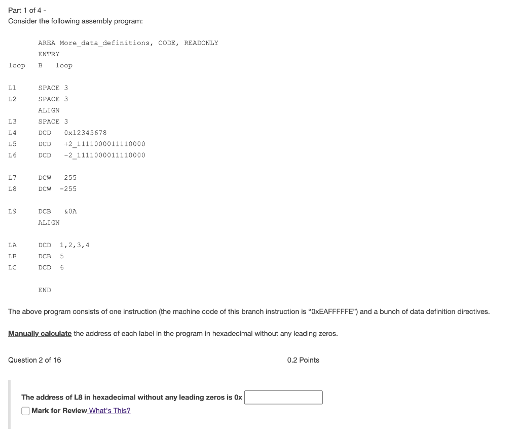 Part 1 of 4 - Consider the following assembly | Chegg.com