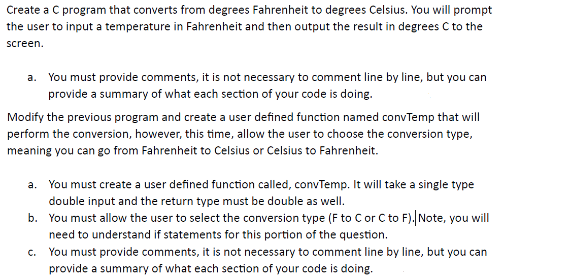 Solved Create a C program that converts from degrees | Chegg.com