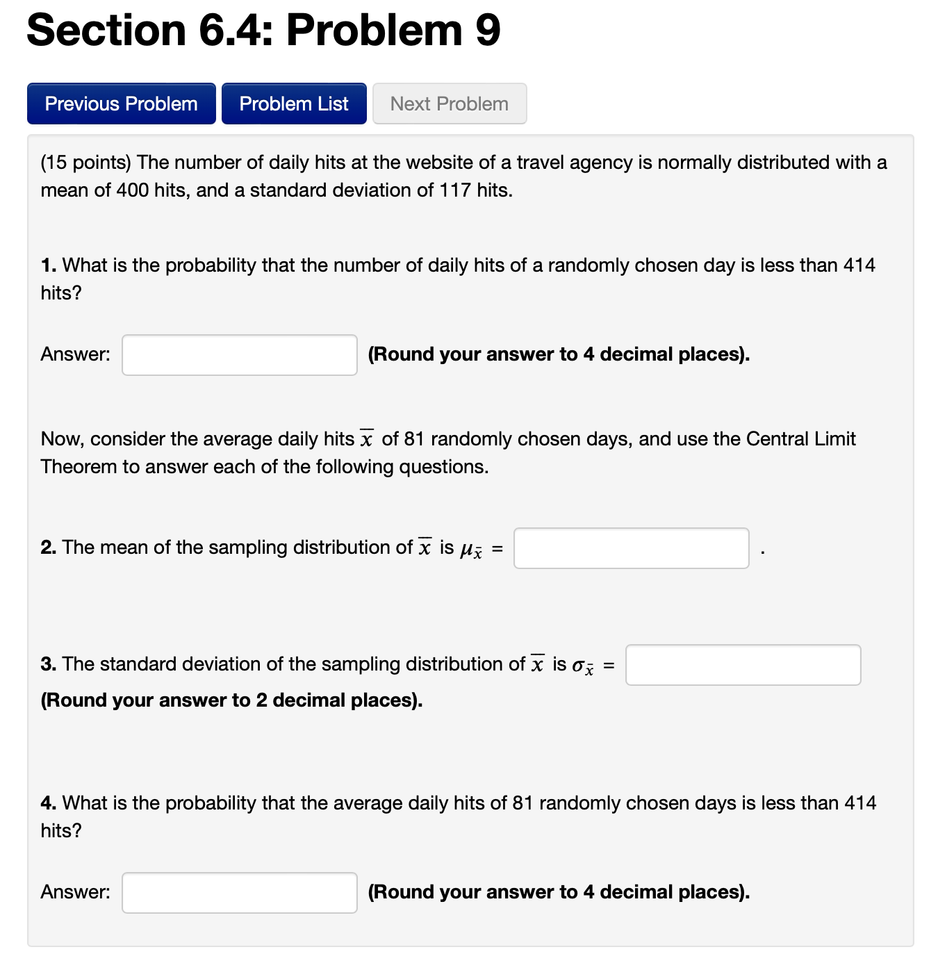Solved (15 points) The number of daily hits at the website | Chegg.com
