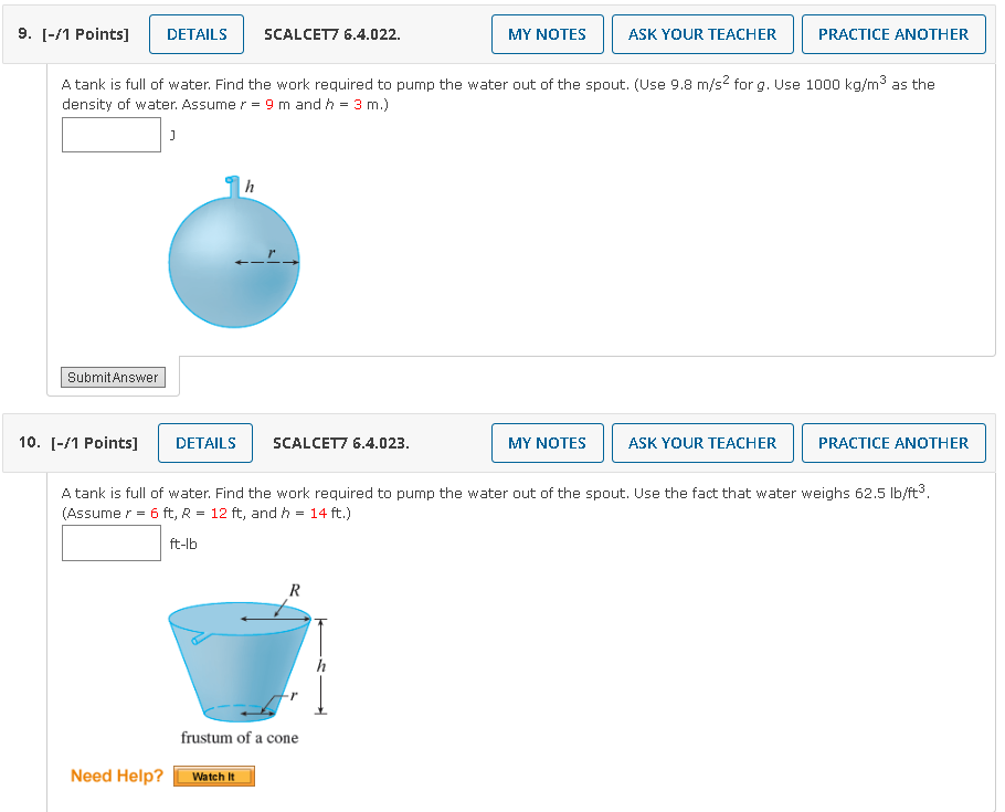 Solved A tank is full of water. Find the work required to | Chegg.com