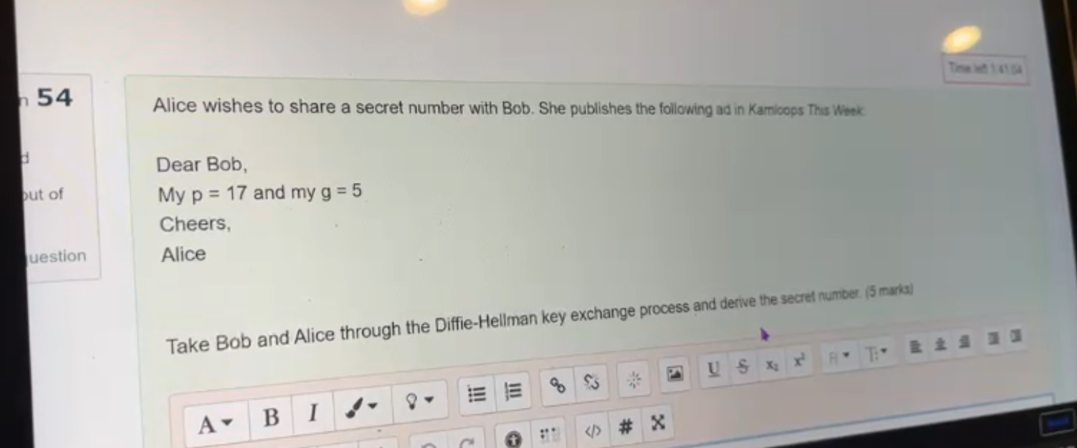 Solved Alice wishes to share a secret number with Bob. She | Chegg.com