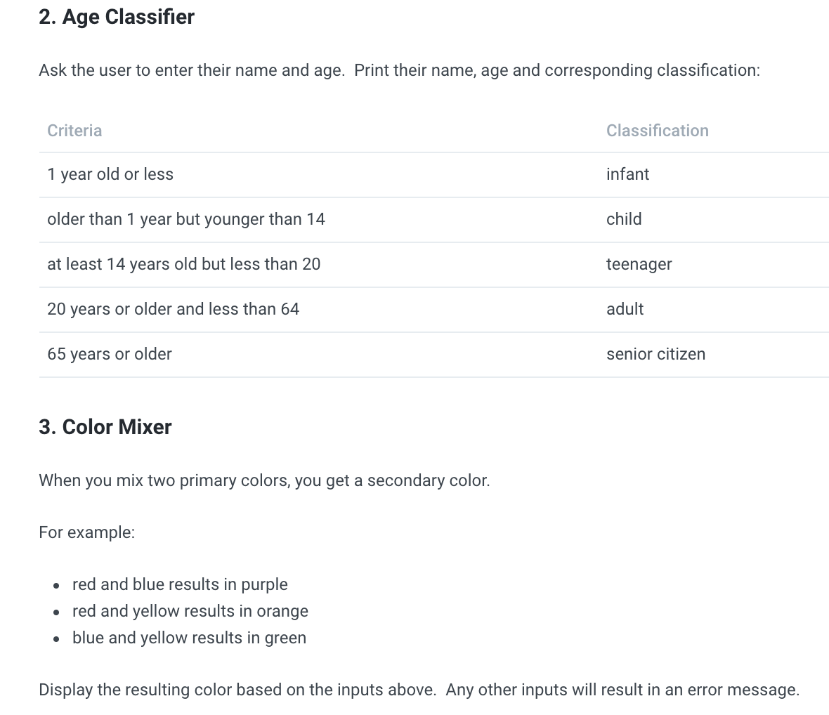 Solved 2. Age Classifier Ask the user to enter their name | Chegg.com