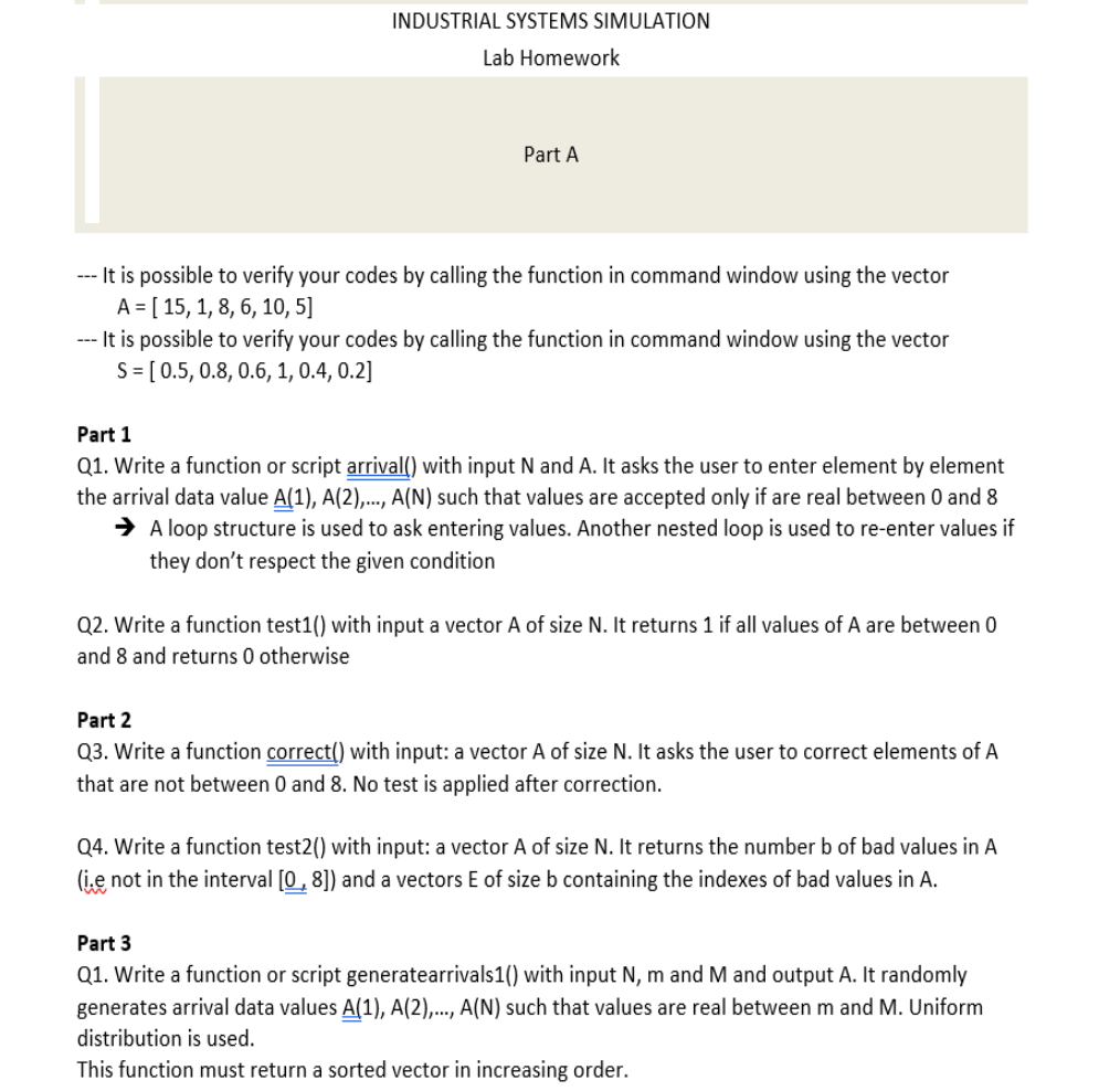 Solved INDUSTRIAL SYSTEMS SIMULATION Lab Homework Part A --- | Chegg.com