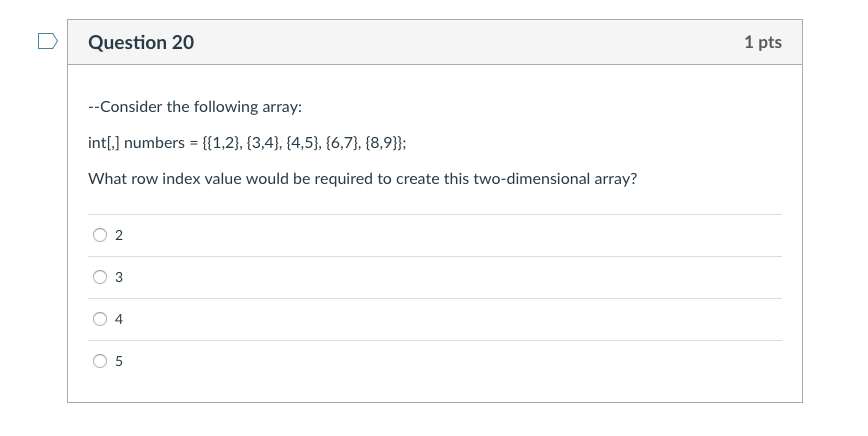 Solved Question 19 1 pts --Consider the following array: | Chegg.com