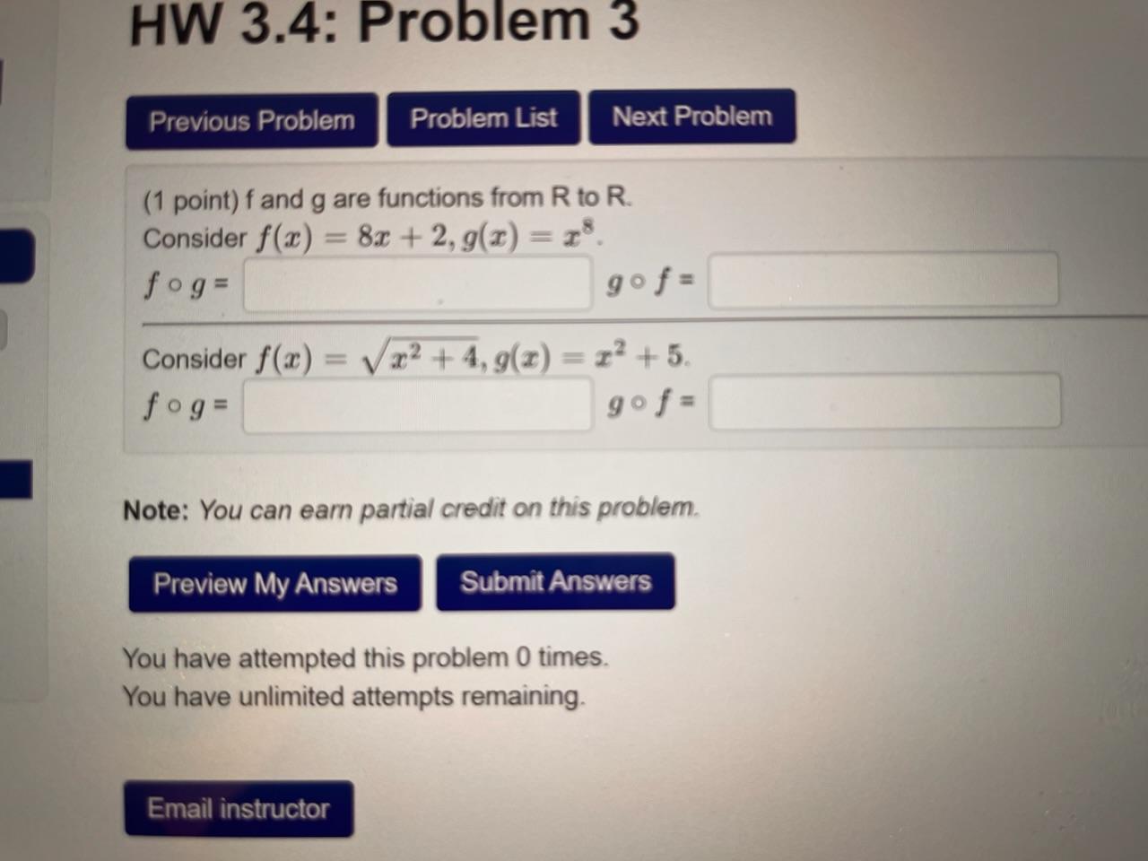 Solved Consider f(x)=8x+2,g(x)=x8. f∘g= g∘f= Consider | Chegg.com