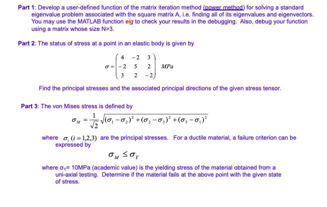 Solved Part 1: Develop a user-defined function of the matrix | Chegg.com