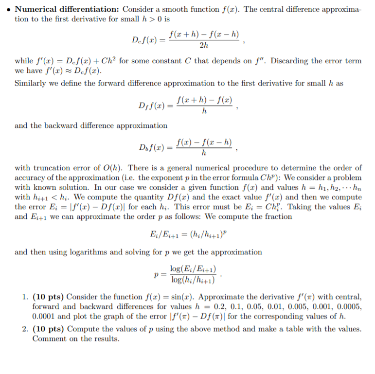 Numerical differentiation: Consider a smooth | Chegg.com