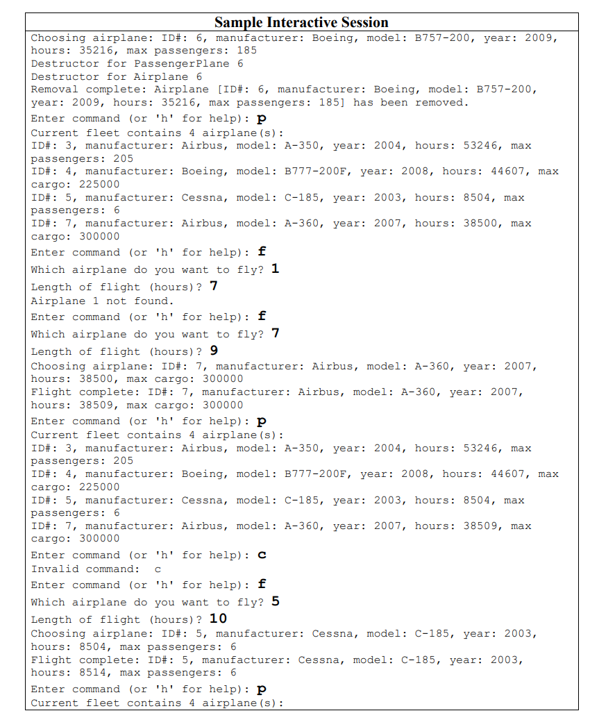 Solved Airplane Fleet Application Program This project | Chegg.com