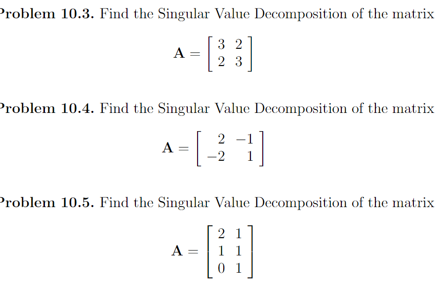 Solved Problem 10.3. ﻿Find the Singular Value Decomposition | Chegg.com