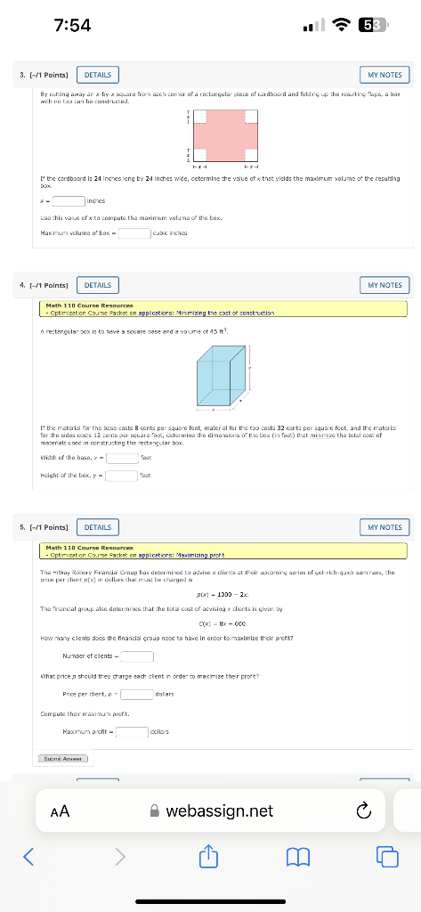 Solved Math 110 Course Resources - Optimization Course | Chegg.com