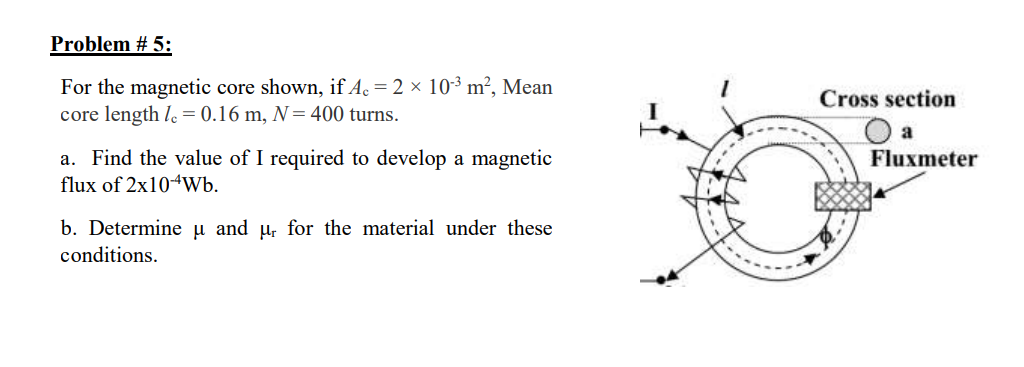 Solved For the magnetic core shown, if Ac=2×10−3 m2, Mean | Chegg.com