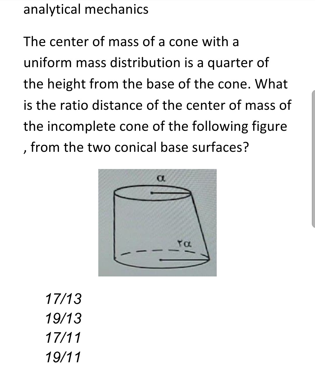 Solved analytical mechanics The center of mass of a cone | Chegg.com