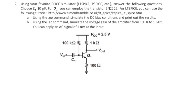 2) Using your favorite SPICE simulator (LTSPICE, | Chegg.com