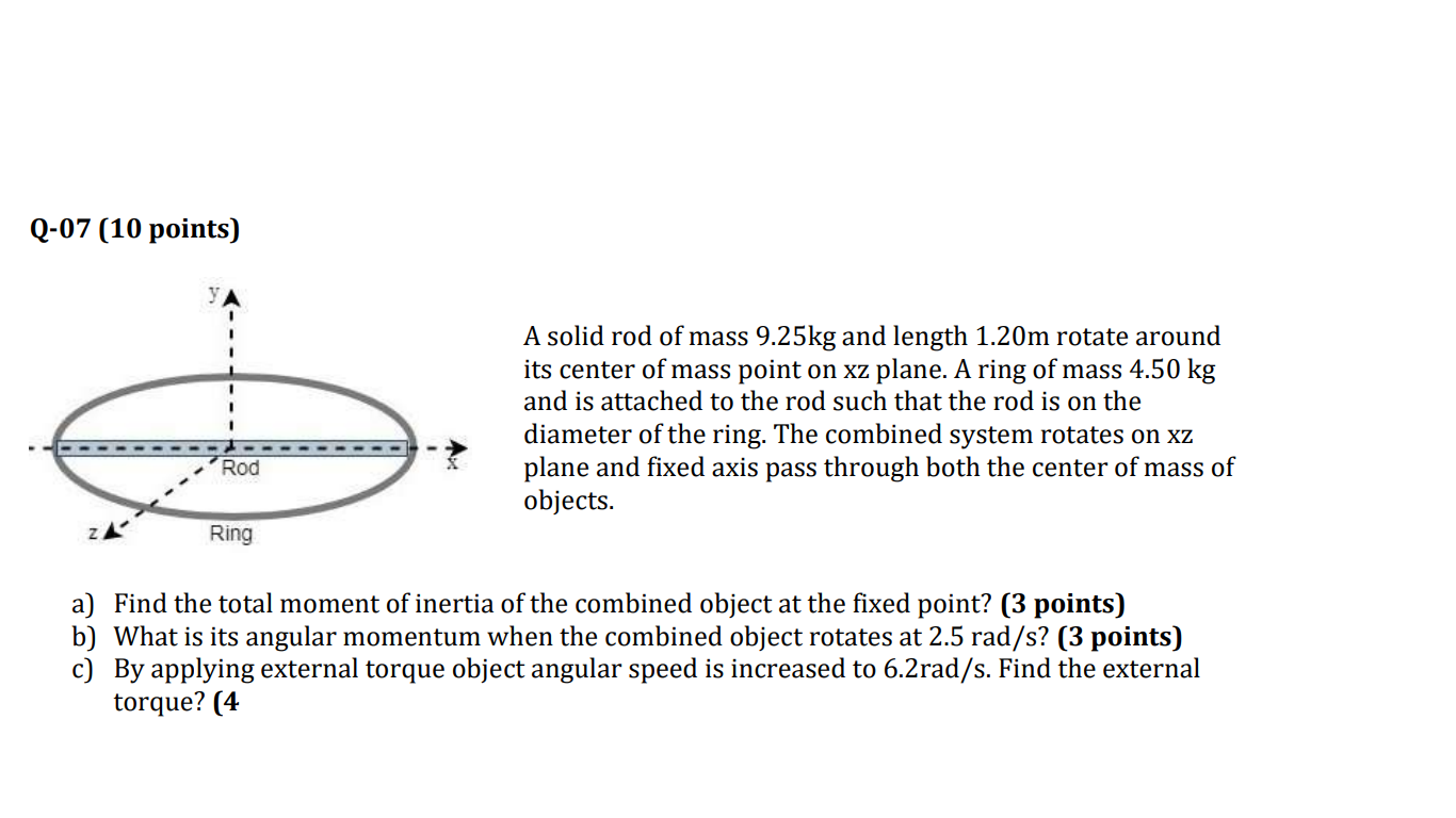 Solved Q-07 (10 points) ---- A solid rod of mass 9.25kg and | Chegg.com Solved Q-07 (10 points) ---- A solid rod of mass 9.25kg and | Chegg.com