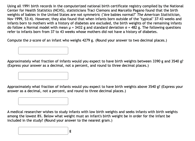 Solved Using all 1991 birth records in the computerized | Chegg.com