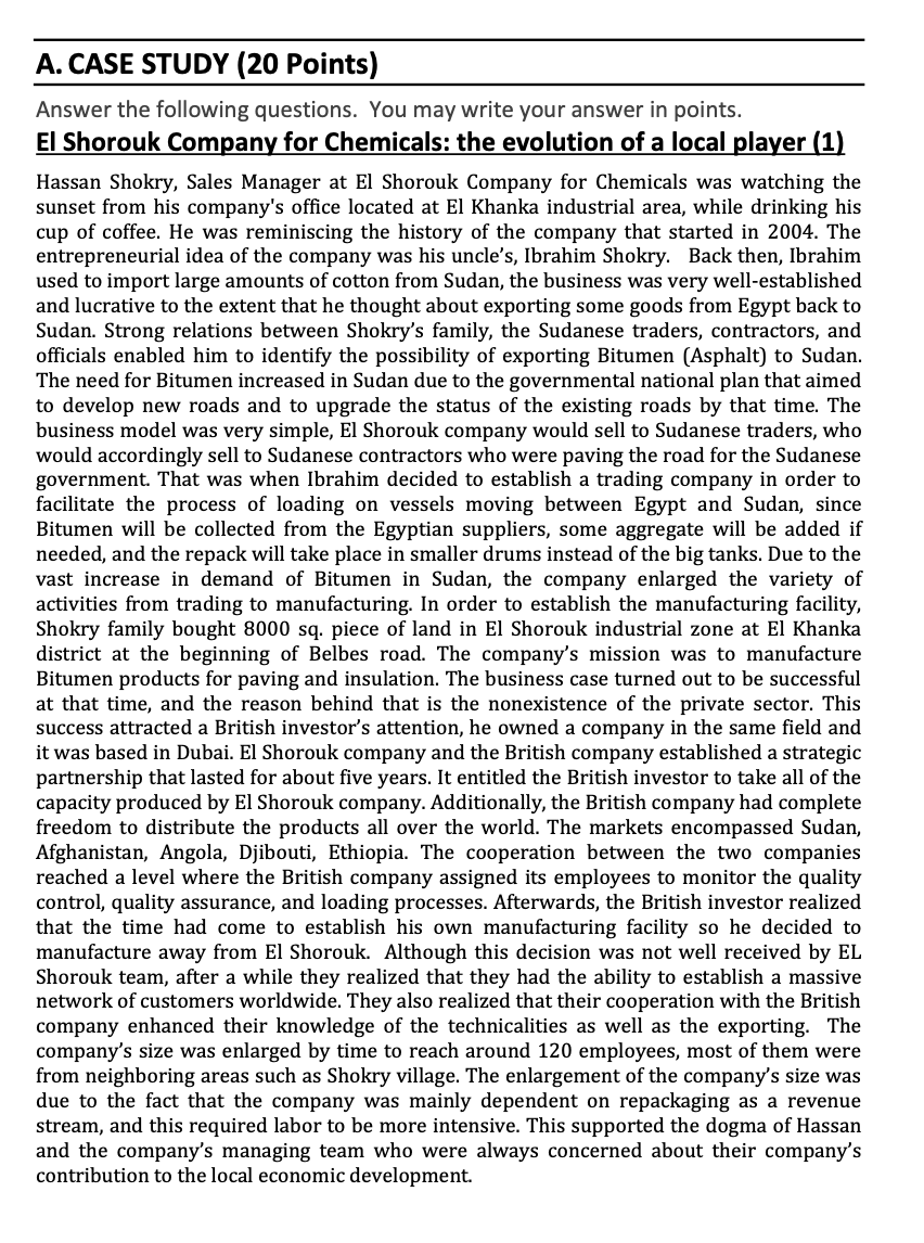 Solved A. CASE STUDY (20 Points) Answer the following | Chegg.com