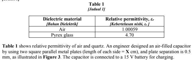 Solved Dielectric material [Bahan Dielektrik/ Air Pyrex | Chegg.com